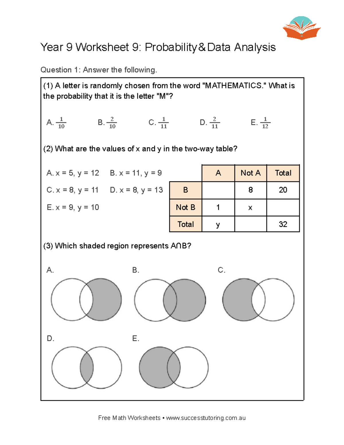 Year-9-Worksheet-9 -Probability-Data-Analysis - Year 9 Worksheet 9 ...