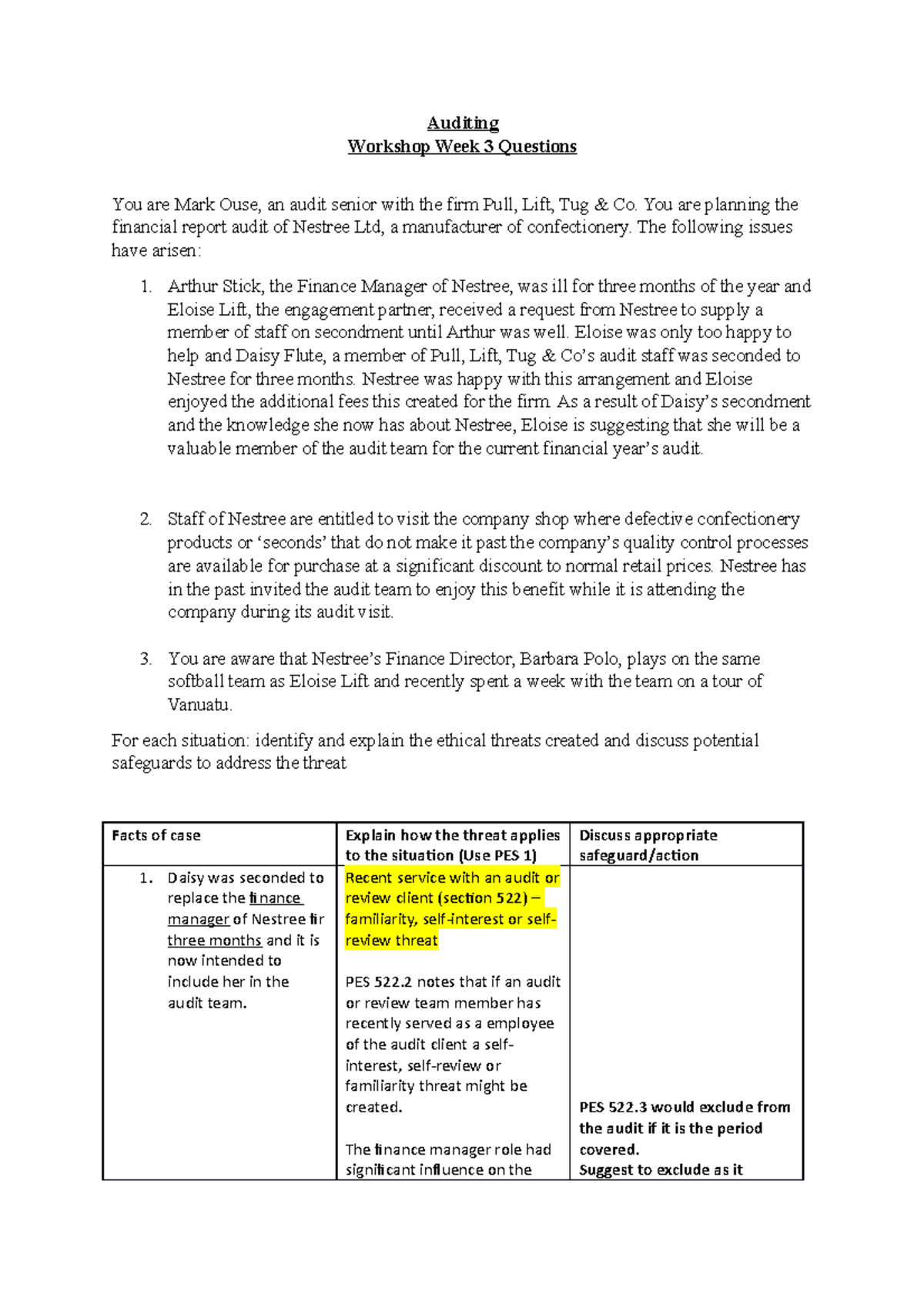 W3 Work Q - Examples in class - Auditing Workshop Week 3 Questions You ...