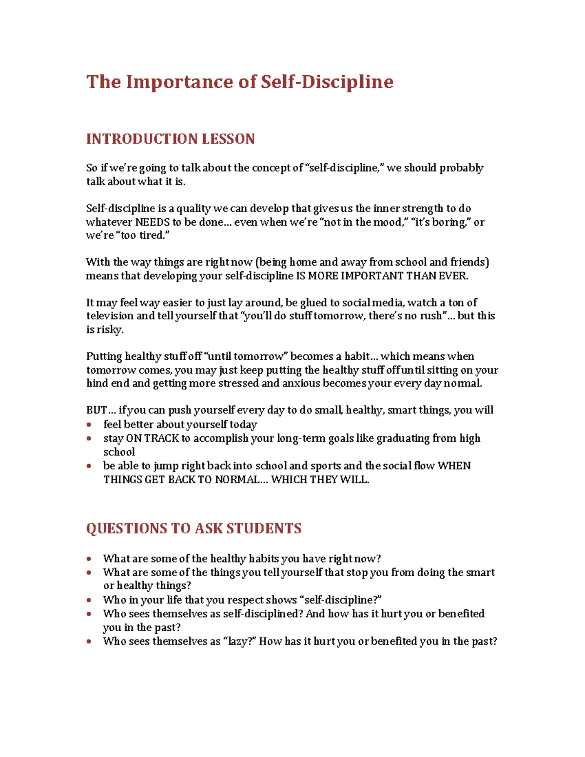 Importanceof Discipline - The Importance of Self-Discipline ...