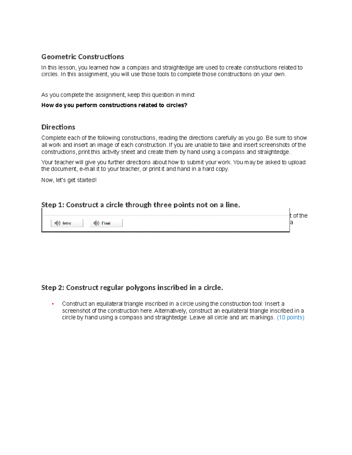 Circle Constructions - Student Guide - Part 1 finished - Geometric ...