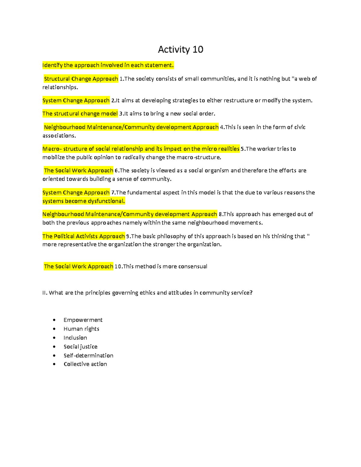 Activity 10 NSTP - Activity 10 Identify the approach involved in each ...