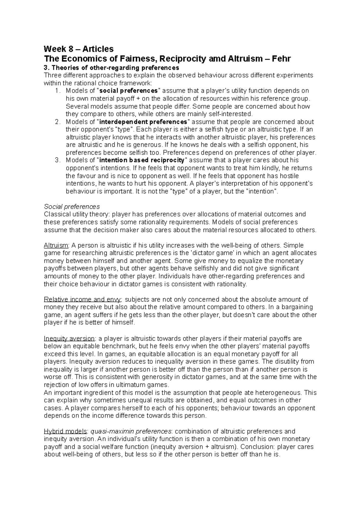 Week 8 - Articles - Week 8 – Articles The Economics of Fairness ...