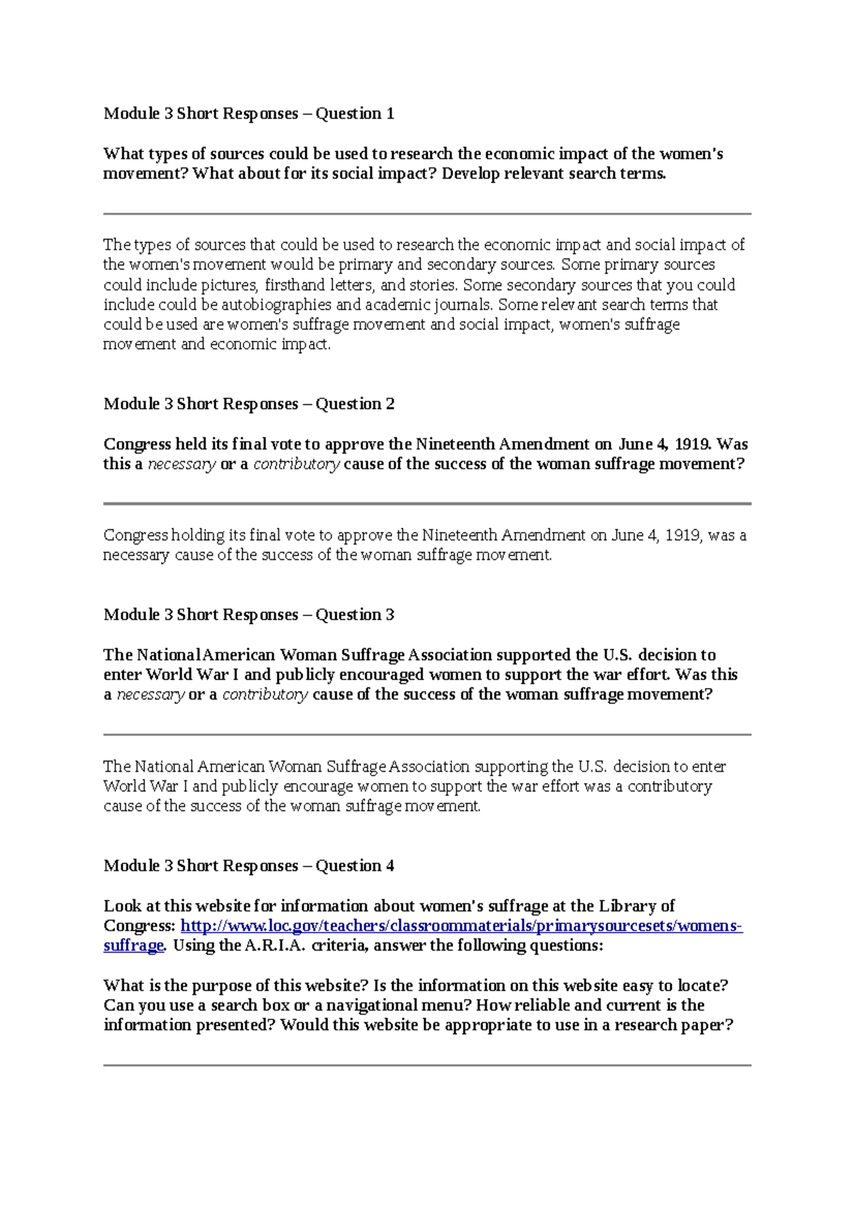 Crystal Royea HIS 200 Applied History (2) - Module 3 Short Responses ...