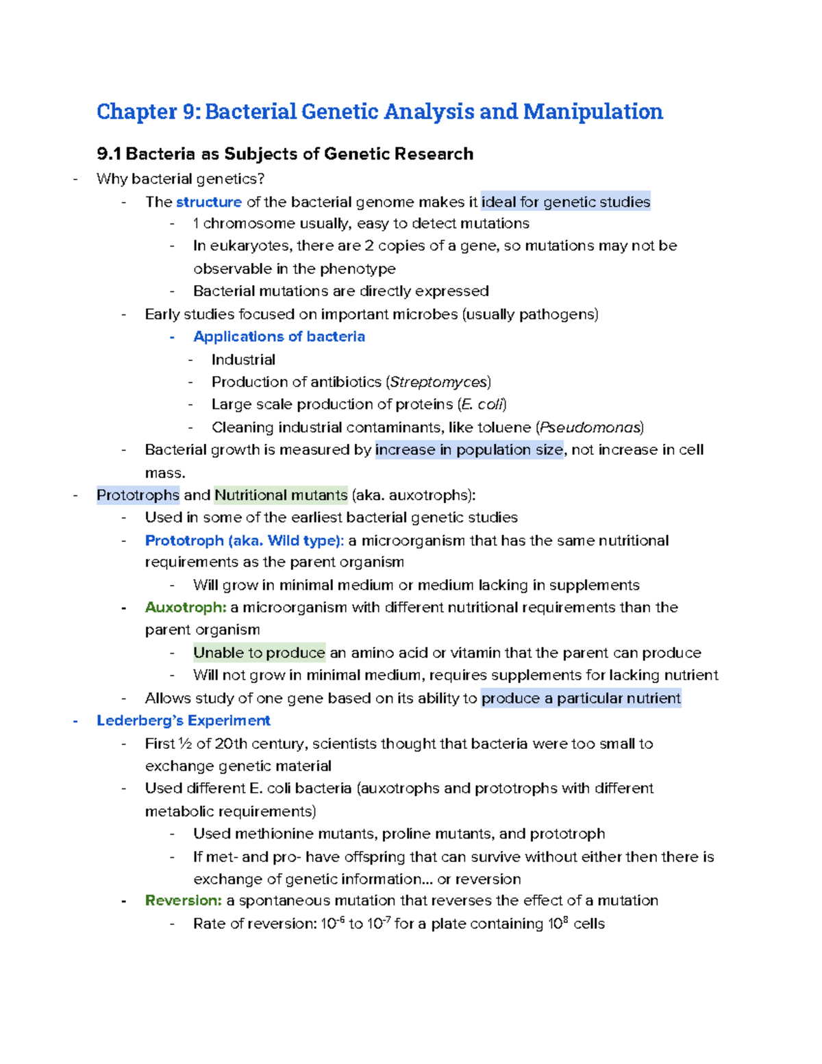 Module 5 Notes - Chapter 9: Bacterial Genetic Analysis and Manipulation ...