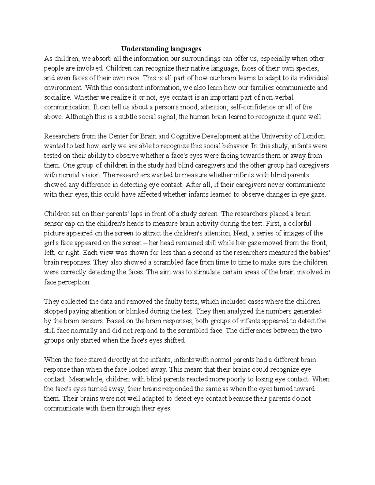 Understanding languages - Children can recognize their native language ...