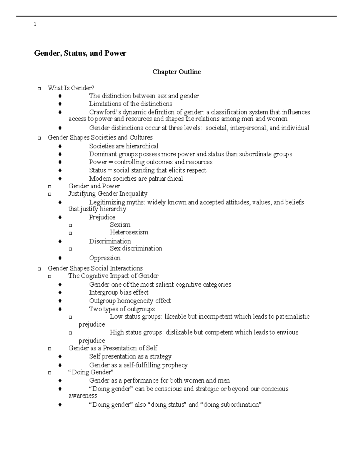 Gender, Status, and Power - Gender, Status, and Power Chapter Outline ...