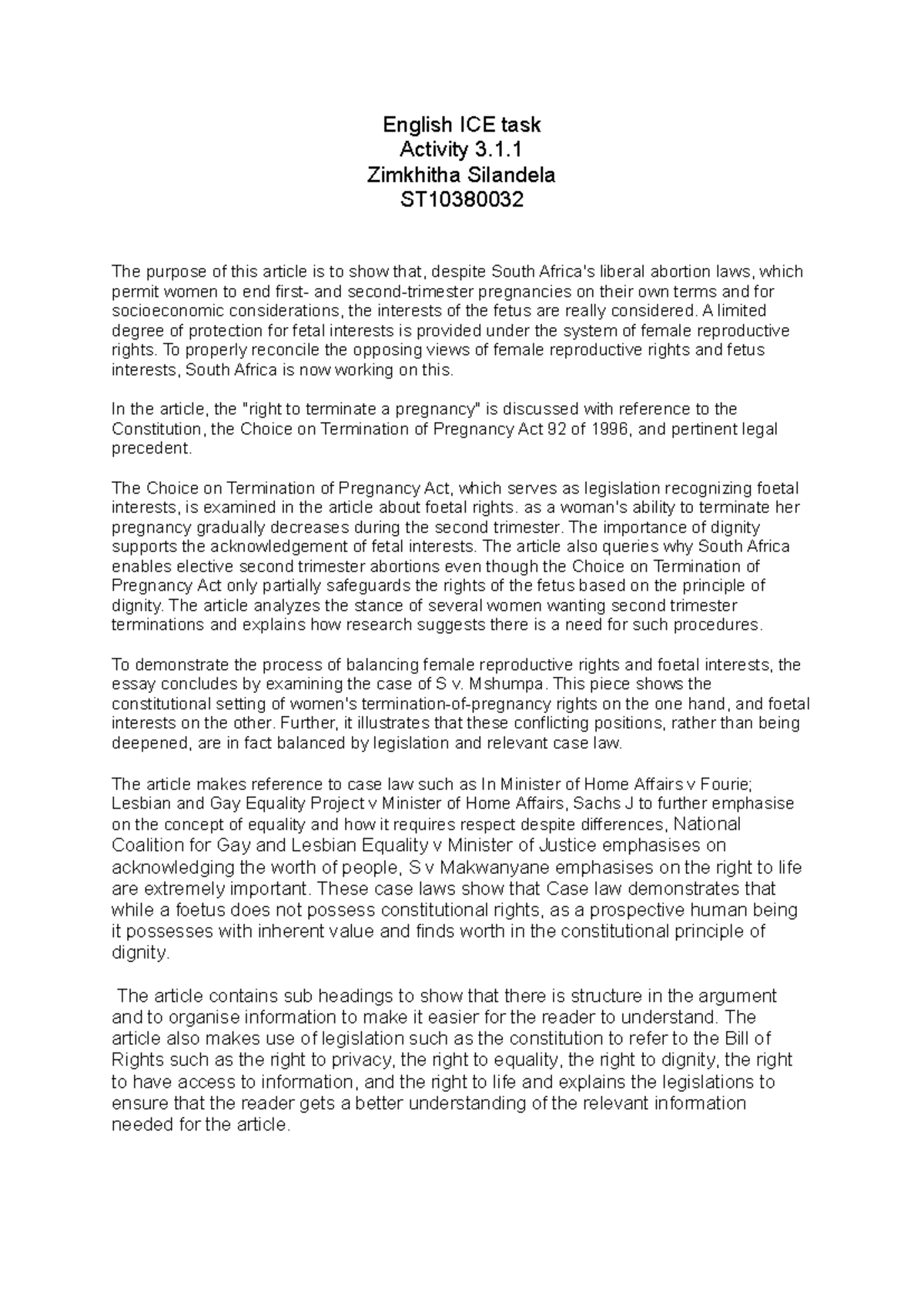 English ICE task Activity 3 - Zimkhitha Silandela ST The purpose of ...