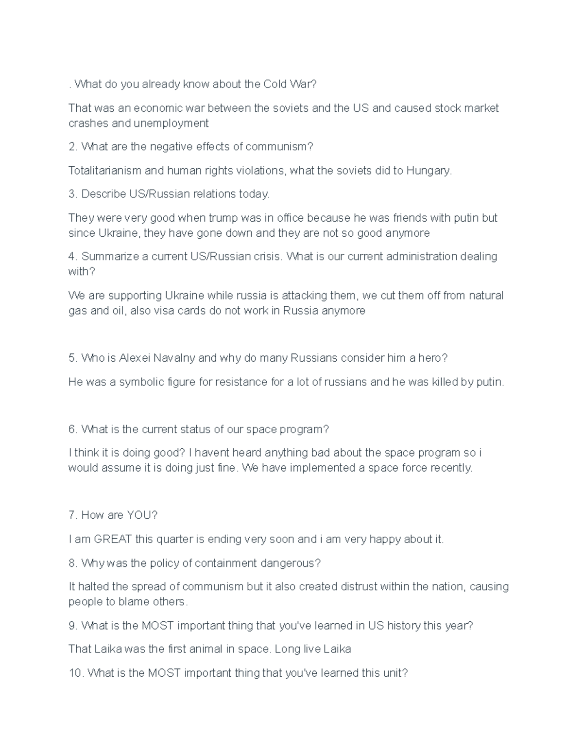 UNIT 6 - . What do you already know about the Cold War? That was an ...