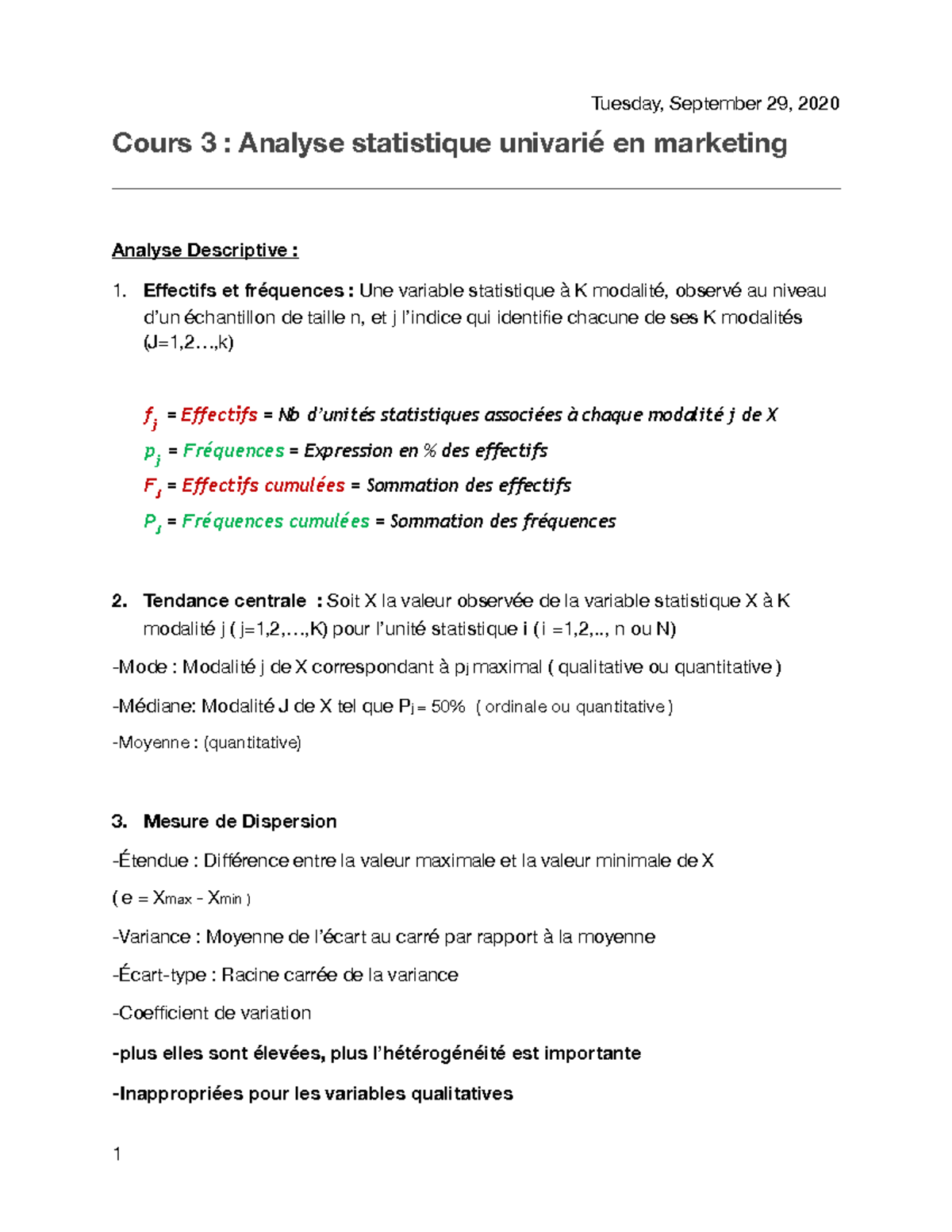 MQ cours 3 - Cours 3 : Analyse statistique univarié en marketing ...