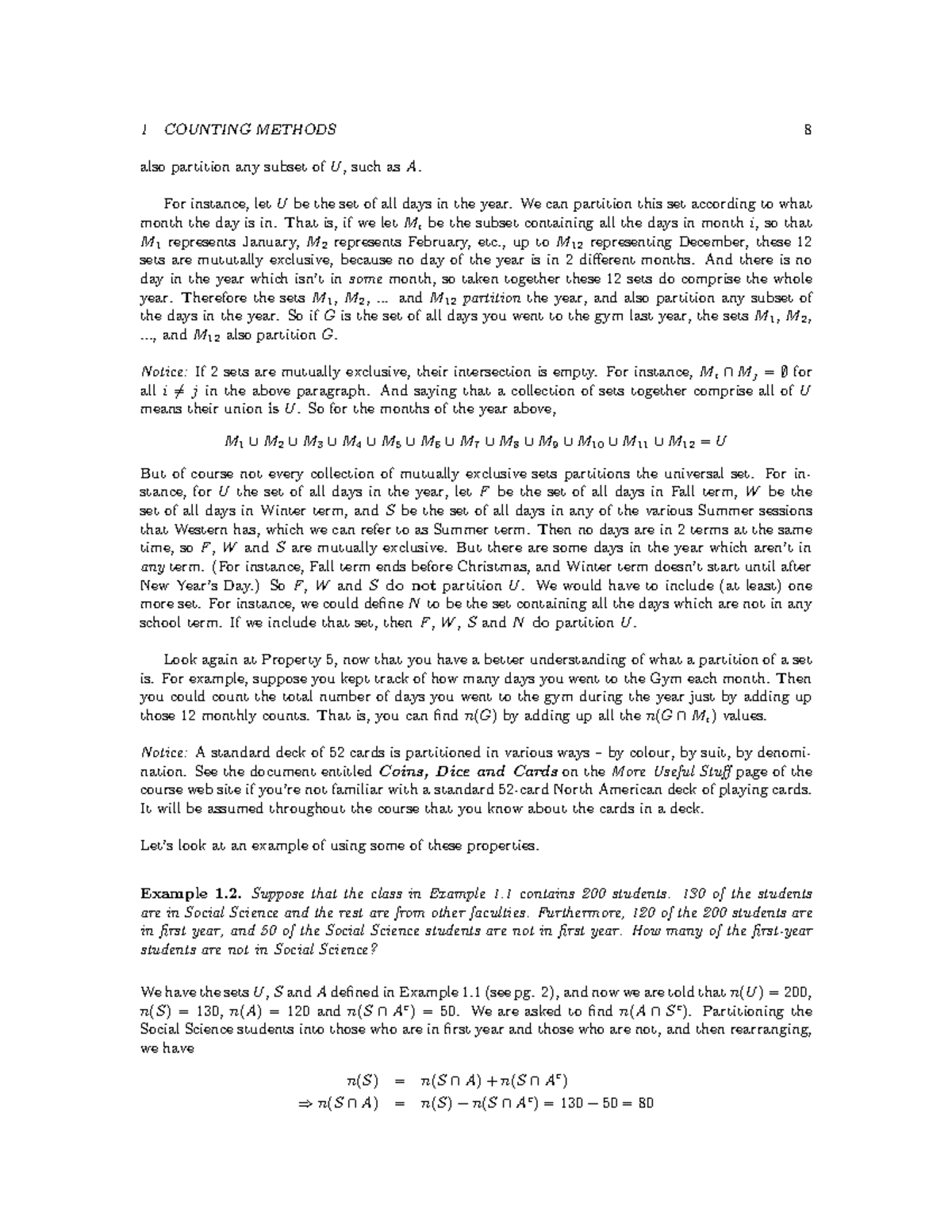 Sec1 2 - Theory and Example - also partition any subset of U , such as ...