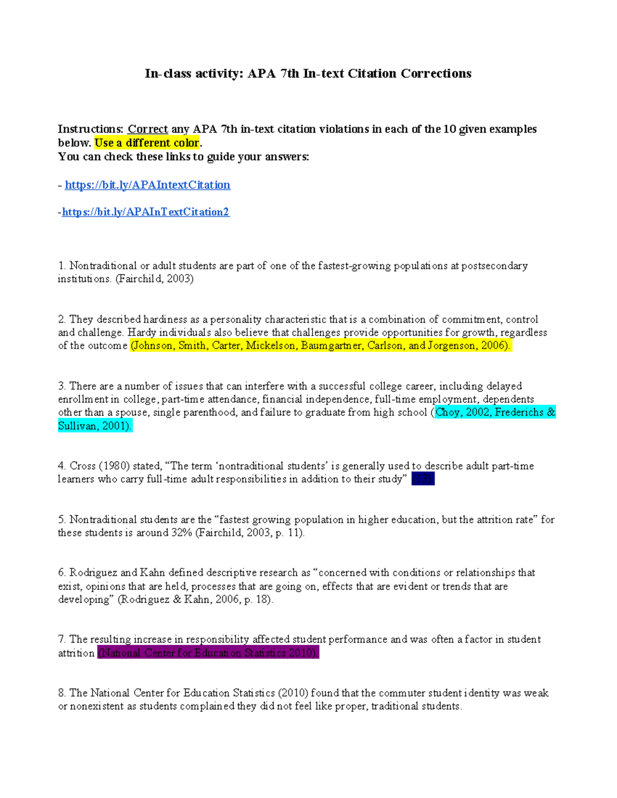 W11 In-Warm-up Activity APA In-text Correction - In-class activity: APA ...