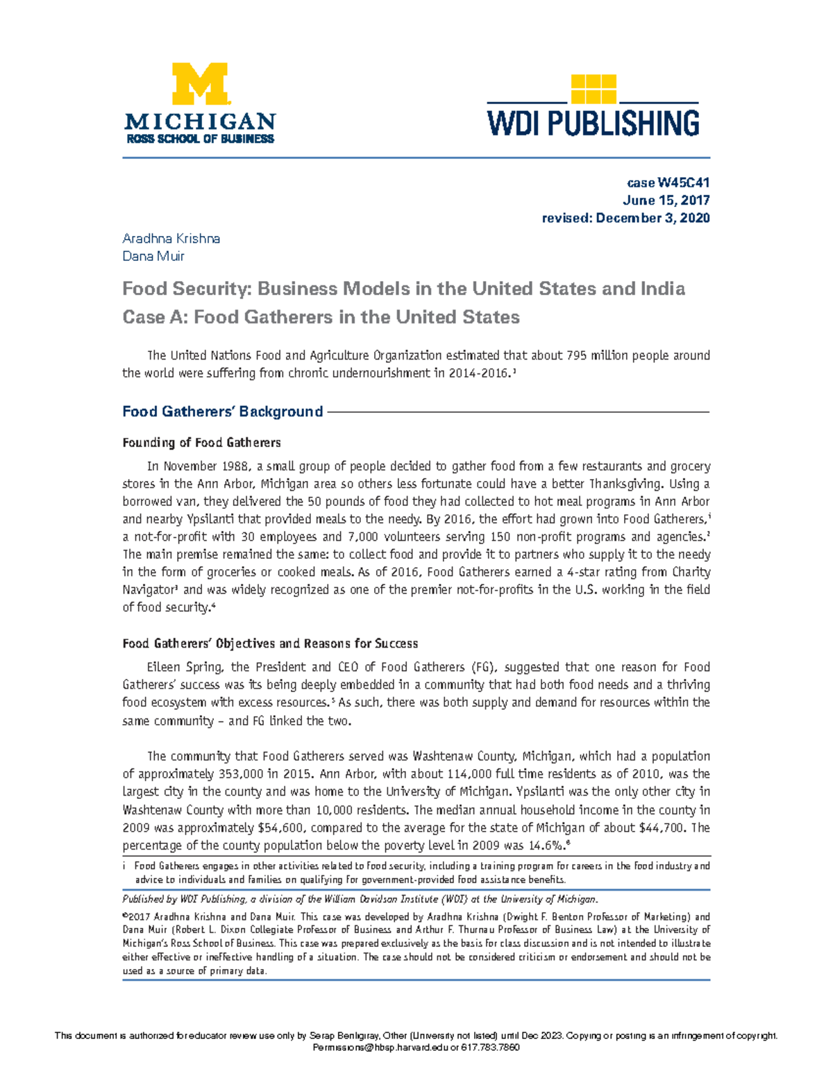 Food Security Case A Food Gatherers in the United States - Aradhna ...