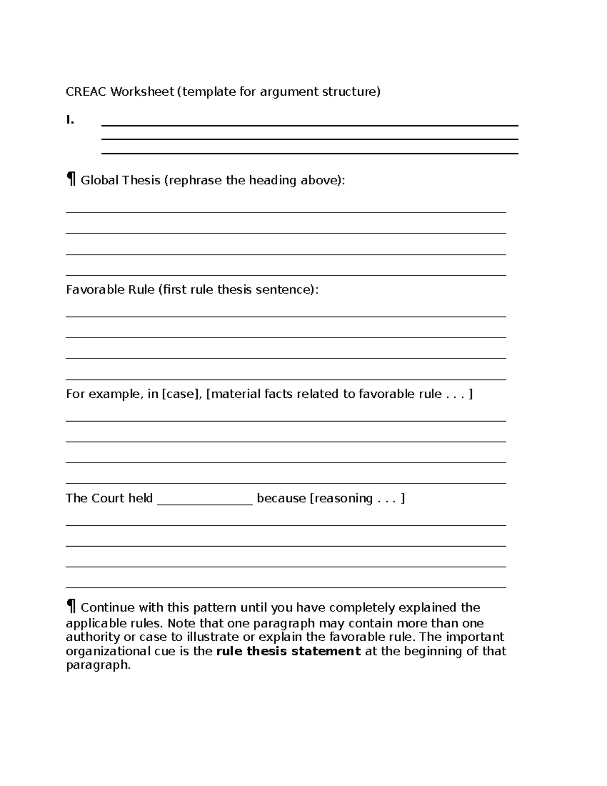 Creac Guide Worksheet - CREAC Worksheet (template for argument ...