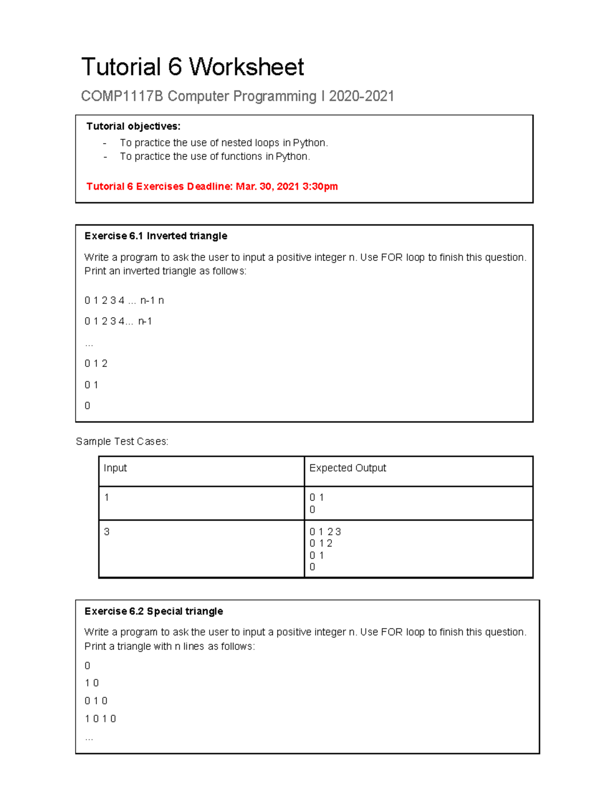 1117B T6 v2 - Tutorial 6 Worksheet COMP1117B Computer Programming I 2020- Tutorial objectives ...