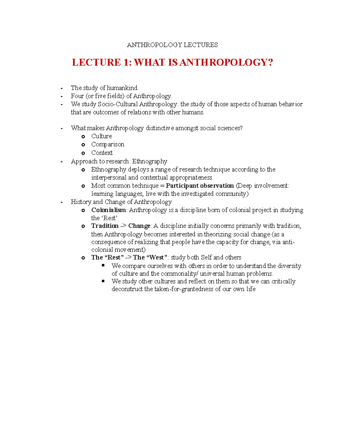 Anthropology Lectures Anthropology Lectures Lecture 1 What Is