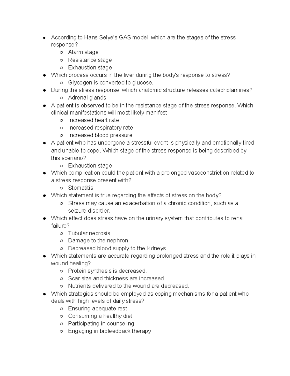 Health alterations- Stress - According to Hans Selye's GAS model, which ...