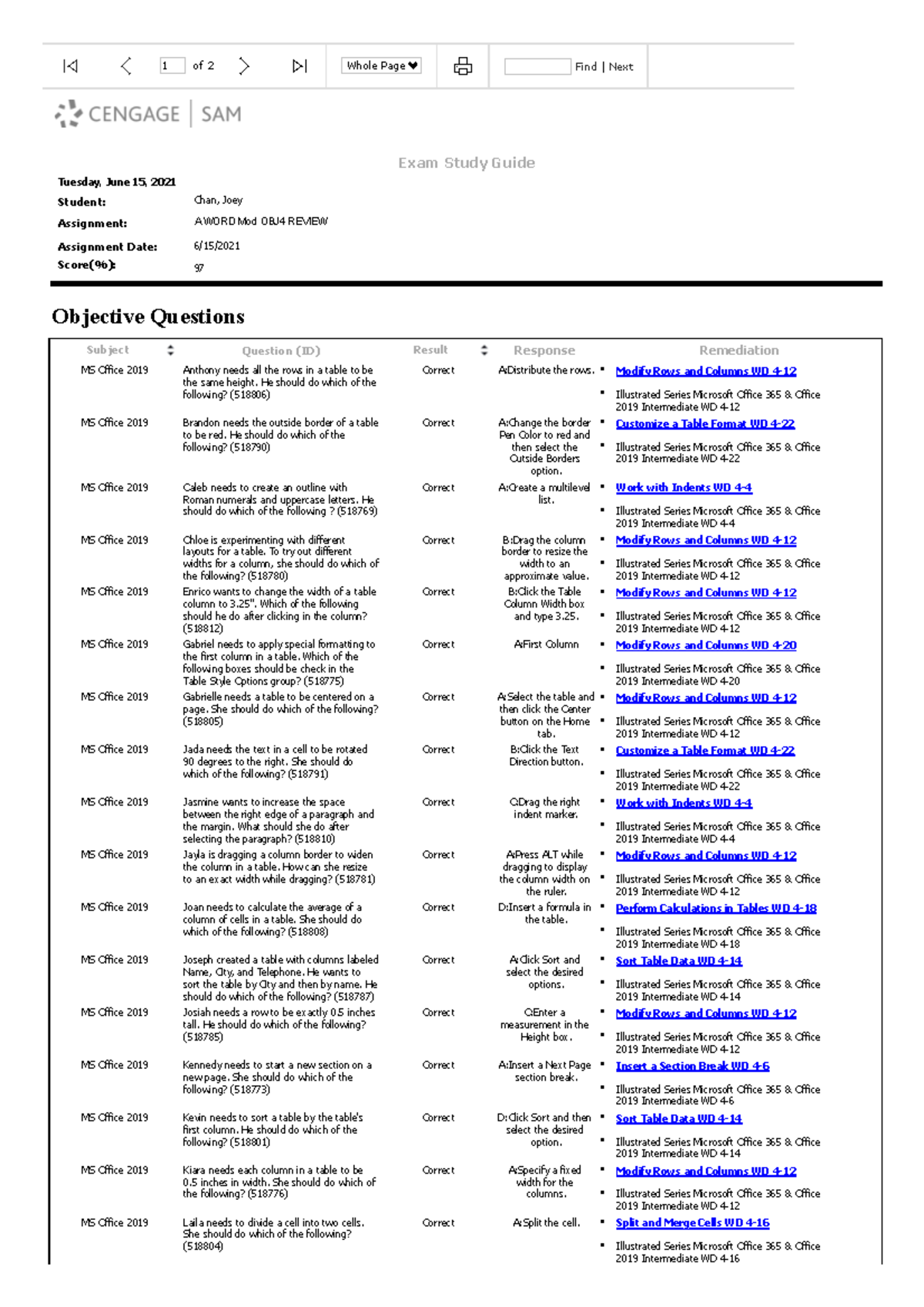 Study Guide Word Obj 4 - A C 1 of 2 D B Whole Page I Find|Next Exam ...