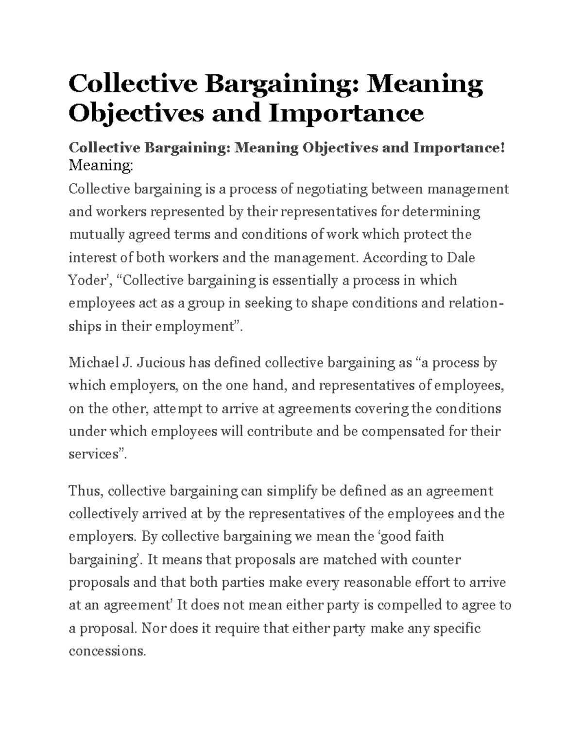 Concept and importance of collective bargaining - Collective Bargaining ...