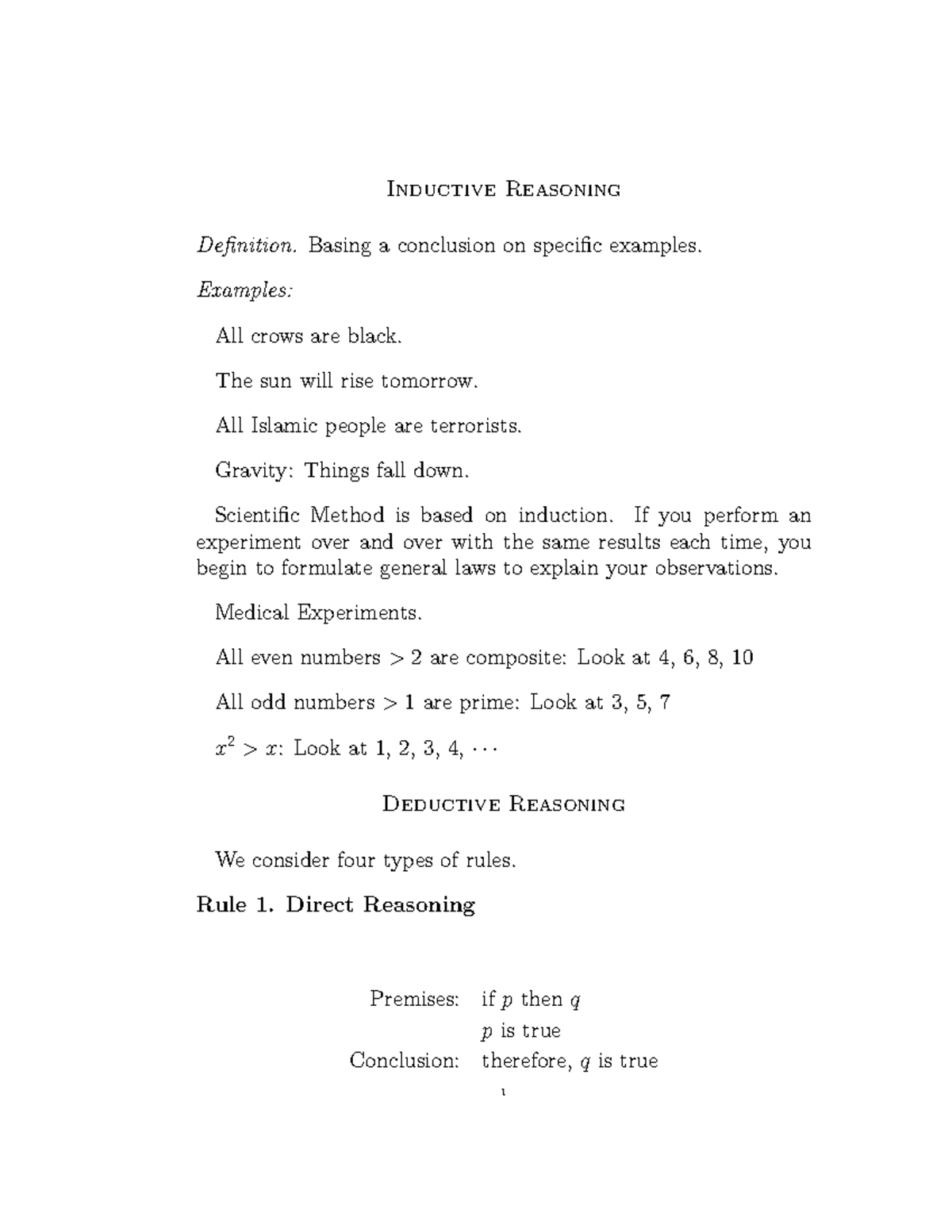 Lecture notes, lecture Inductive Reasoning - Inductive Reasoning ...