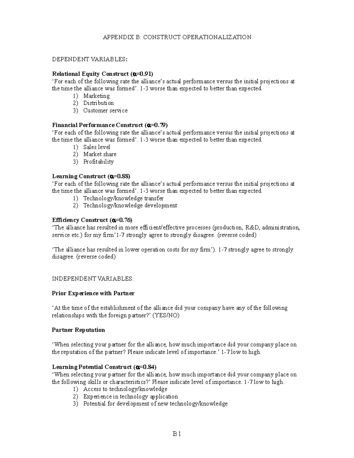 Appendix B - nada - APPENDIX B: CONSTRUCT OPERATIONALIZATION DEPENDENT VARIABLES: Relational ...