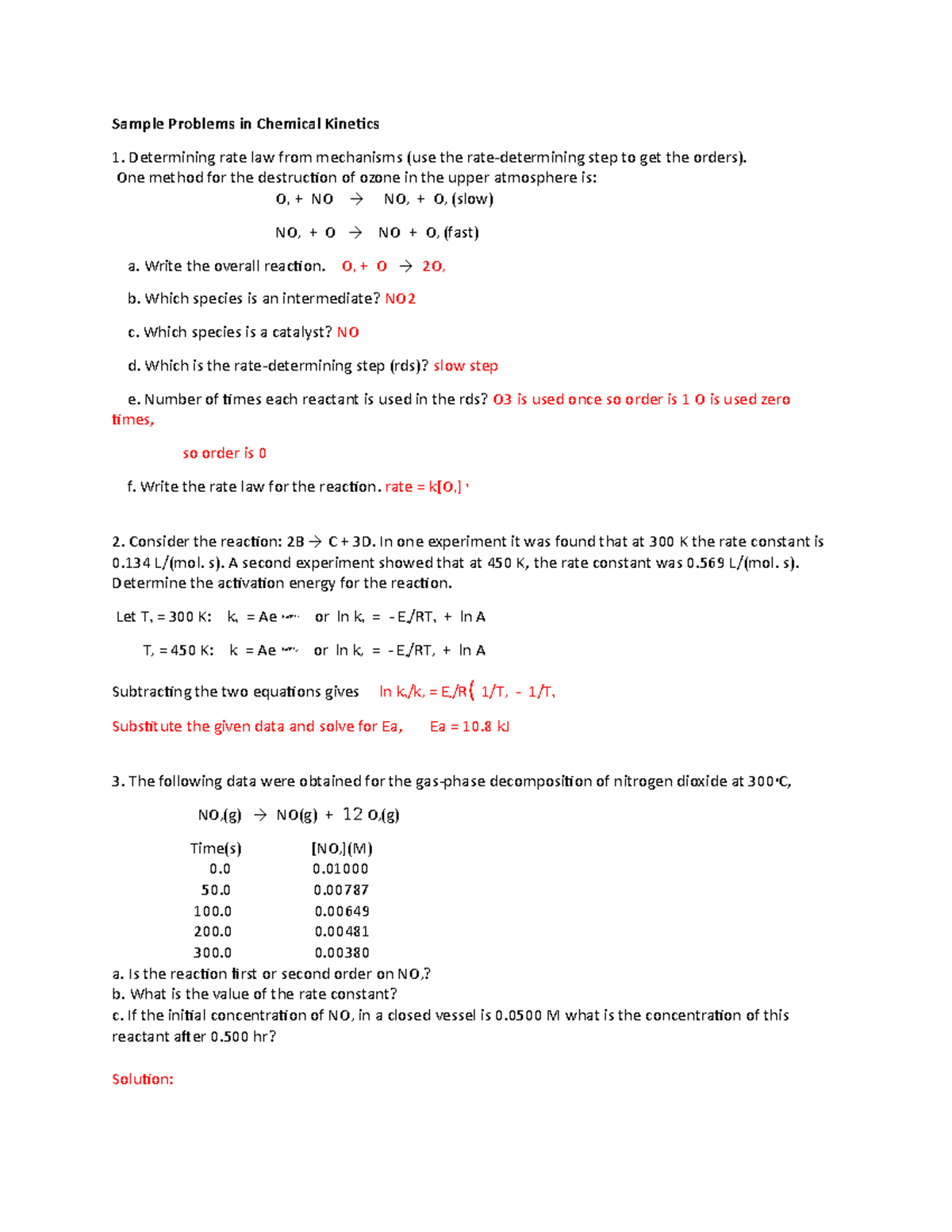 Sample Problems in Chemical Kinetics - Sample Problems in Chemical ...