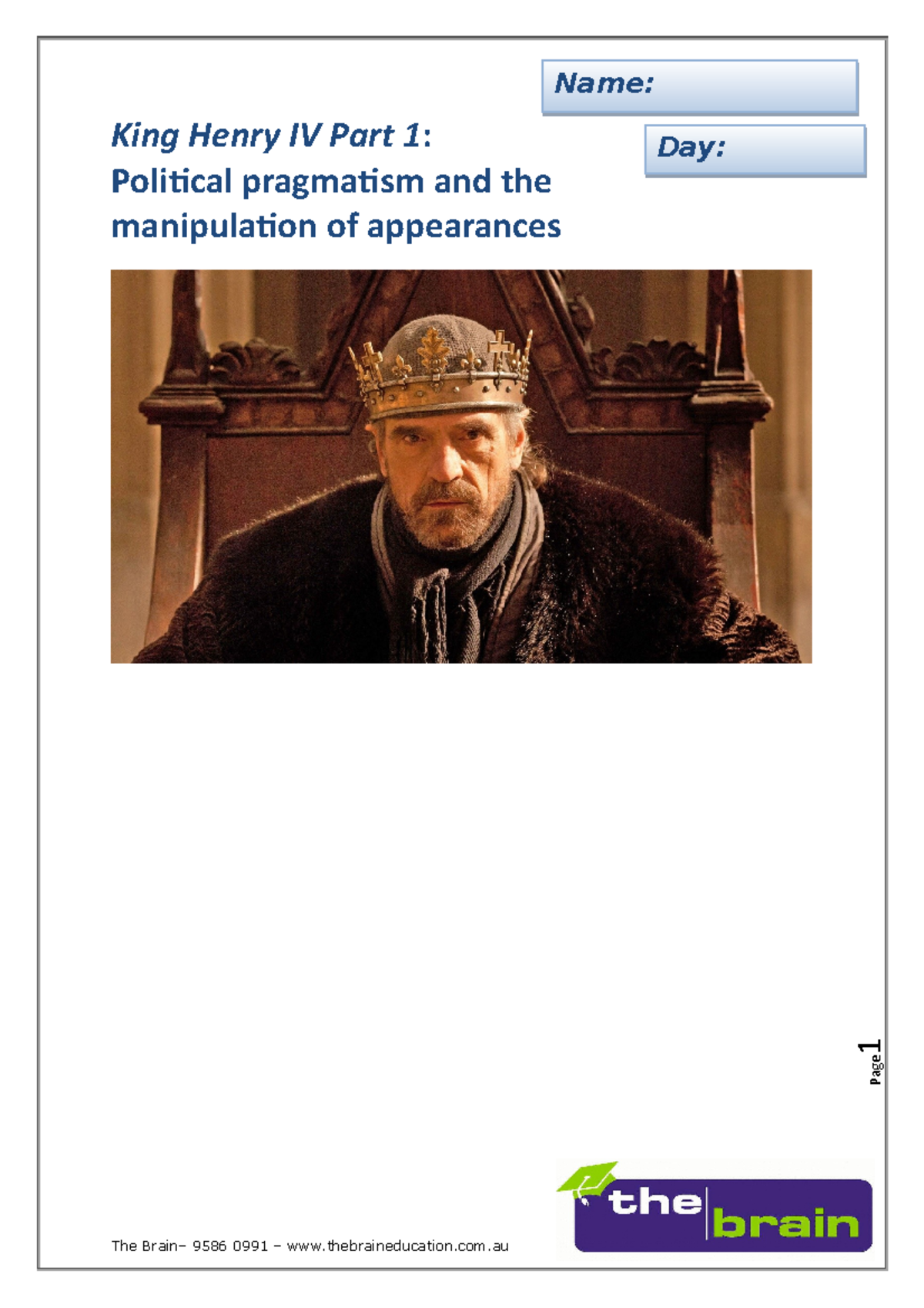Henry IV Political pragmatism and appearances - King Henry IV Part 1 ...