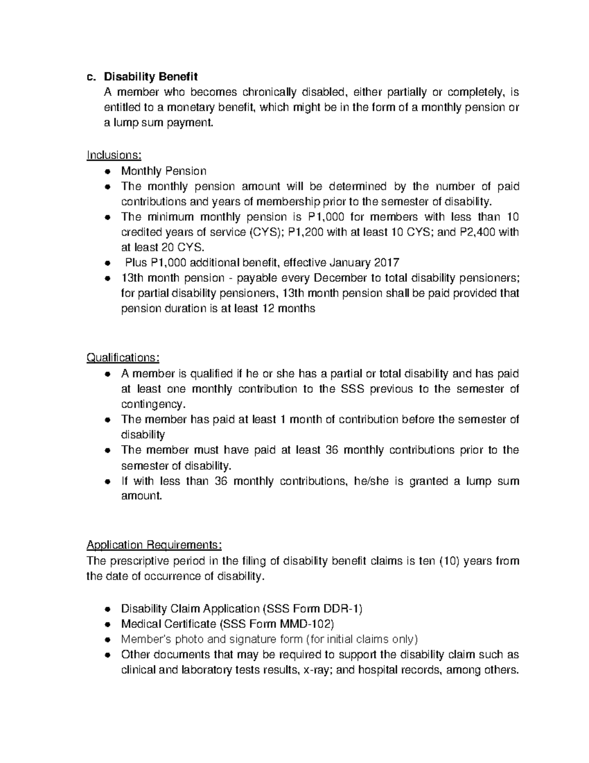Cluster 4 SSS Reporting-31-40 - c. Disability Benefit A member who ...