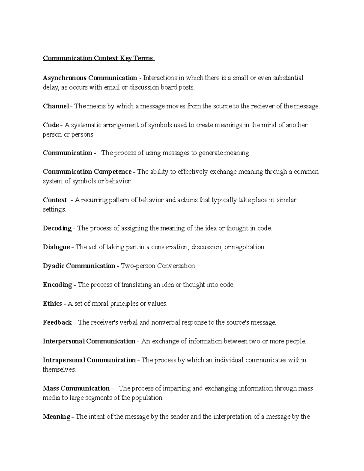 Communication Context Key Terms - Communication Context Key Terms ...