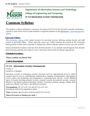 IT 223 Informational Security Fundamentals notes - 1 IT 223 ...