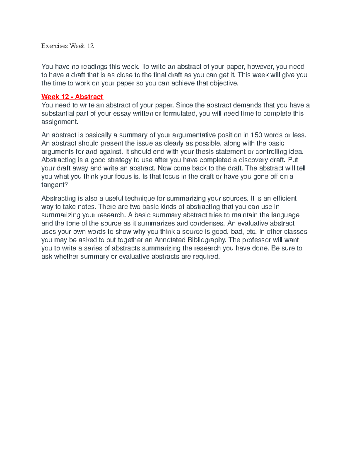 Exercises Week 12 - Weekly Assignment Number 12 in English 2010 with ...