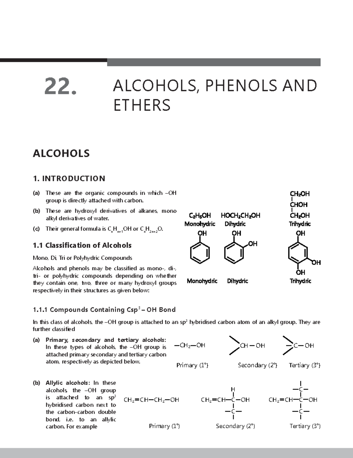 6 - .... - 22. ALCOHOLS, PHENOLS AND ETHERS ALCOHOLS 1. INTRODUCTION (a ...