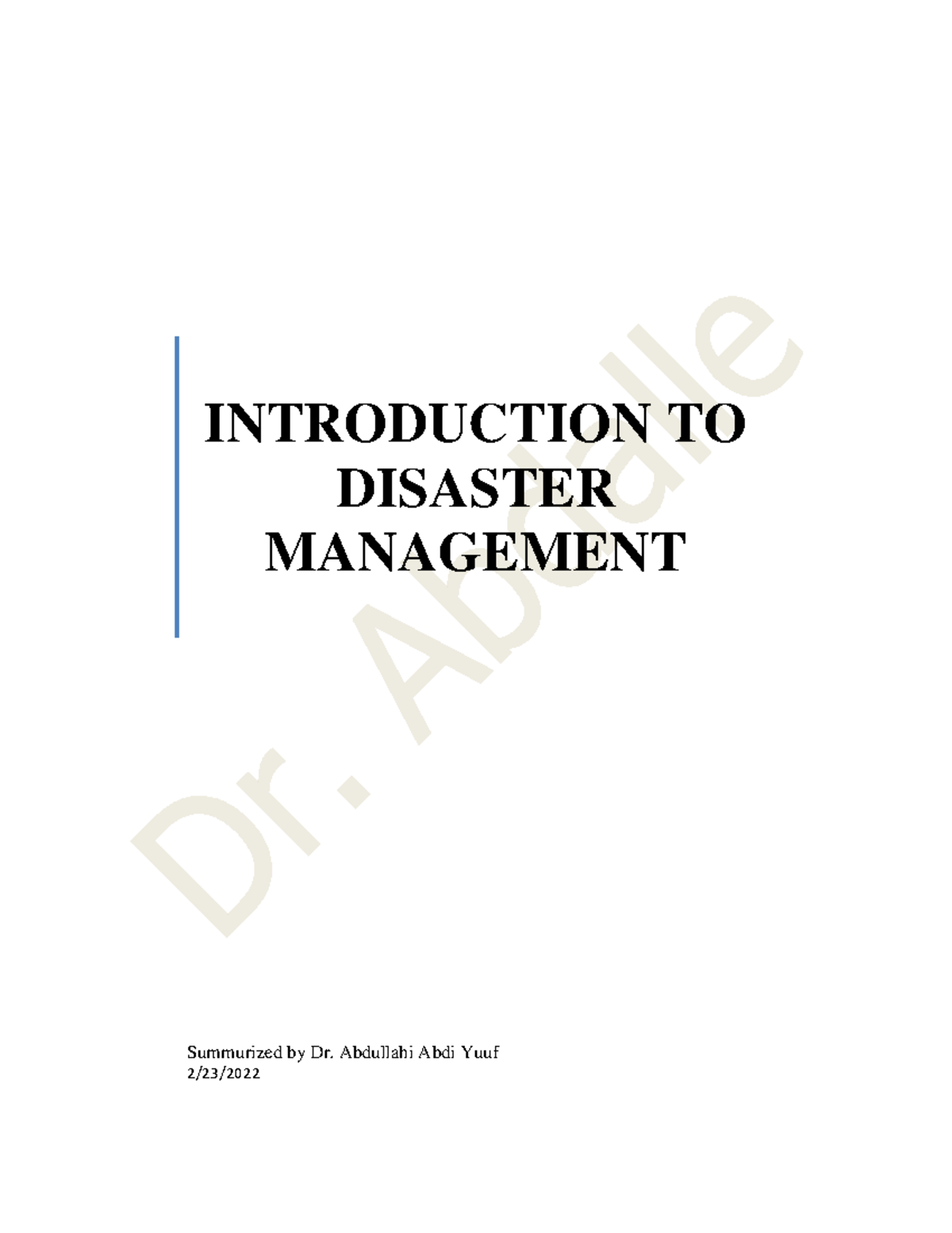 Disaster Management book - INTRODUCTION TO DISASTER MANAGEMENT ...