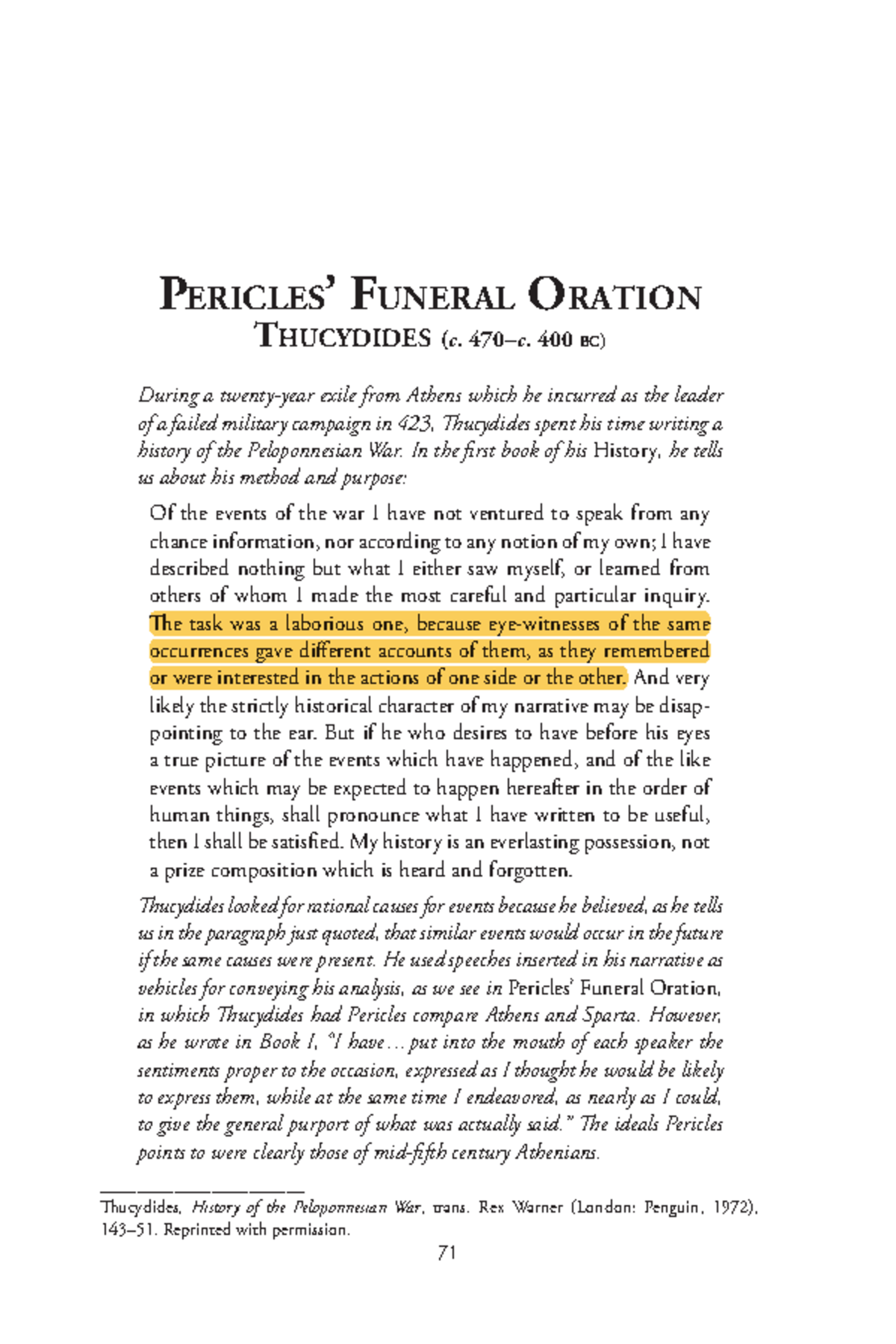 The Funeral Oration by Pericles Source Material II - PERICLES’ FUNERAL ...
