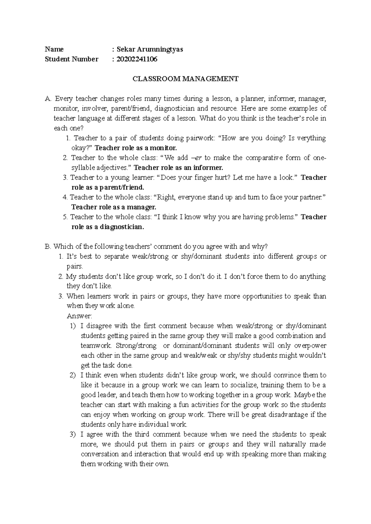 classroom-management-summary-name-sekar-arumningtyas-student-number