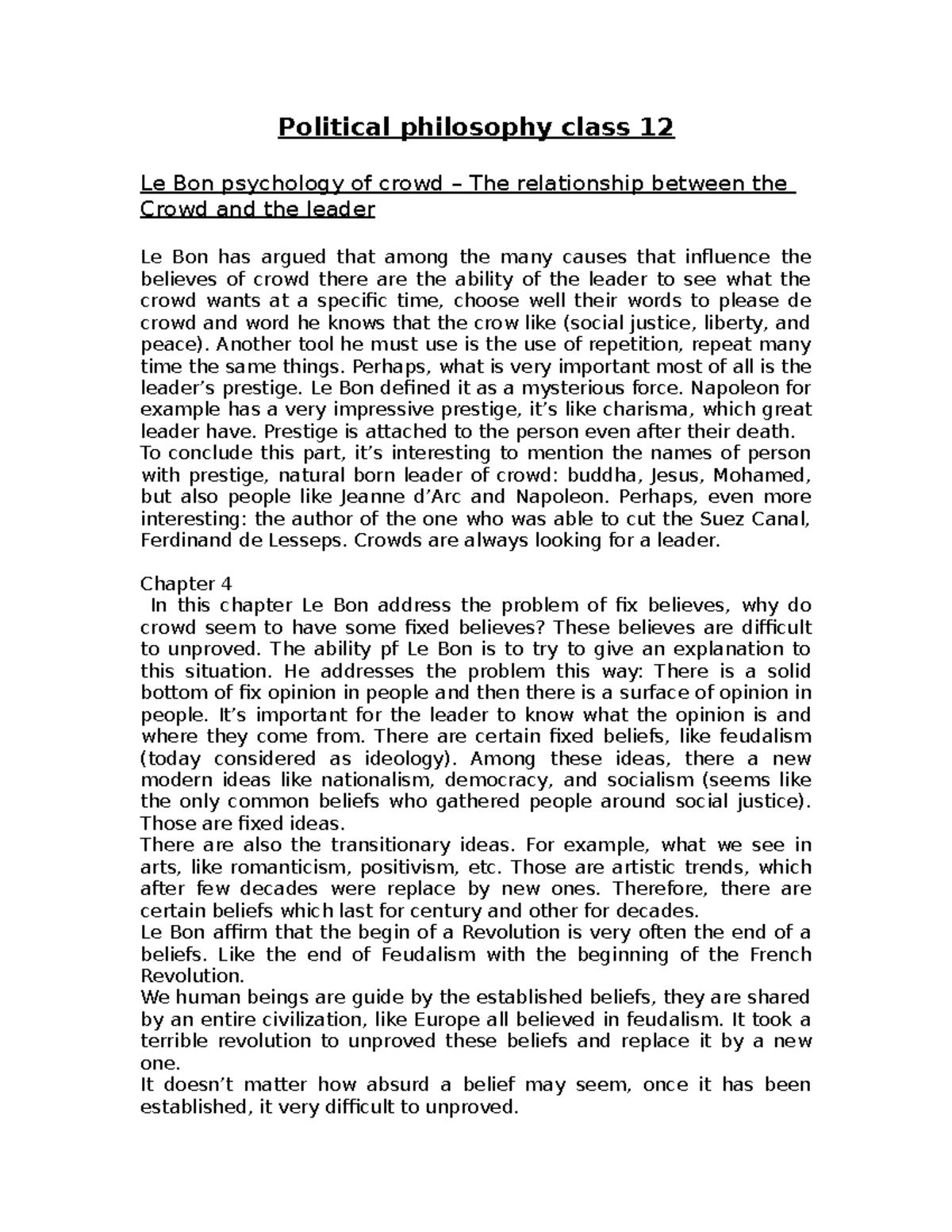 Le Bon psychology of Crowds - Political philosophy class 12 Le Bon ...