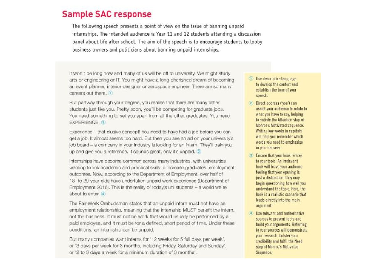 Sample Oral SAC + SOI - Sample SAC response The following speech ...
