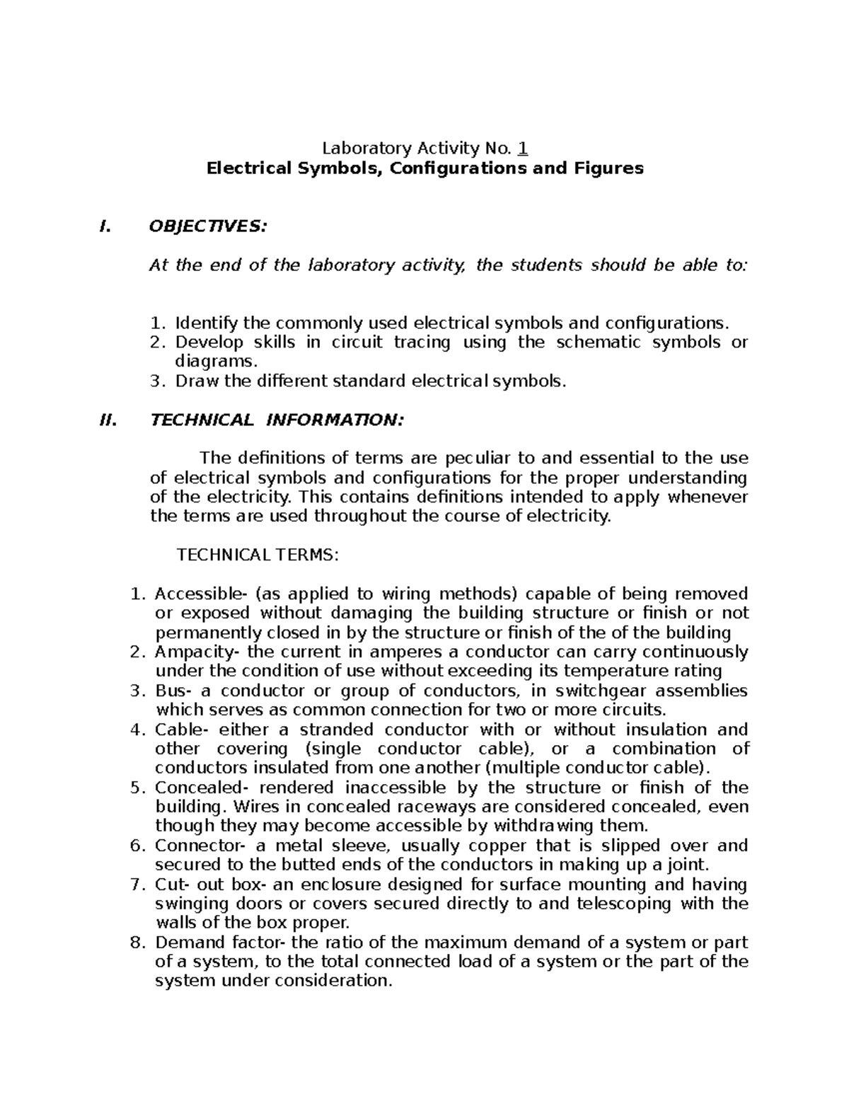 ACT 1 Electrical Symbols - Laboratory Activity No. 1 Electrical Symbols ...