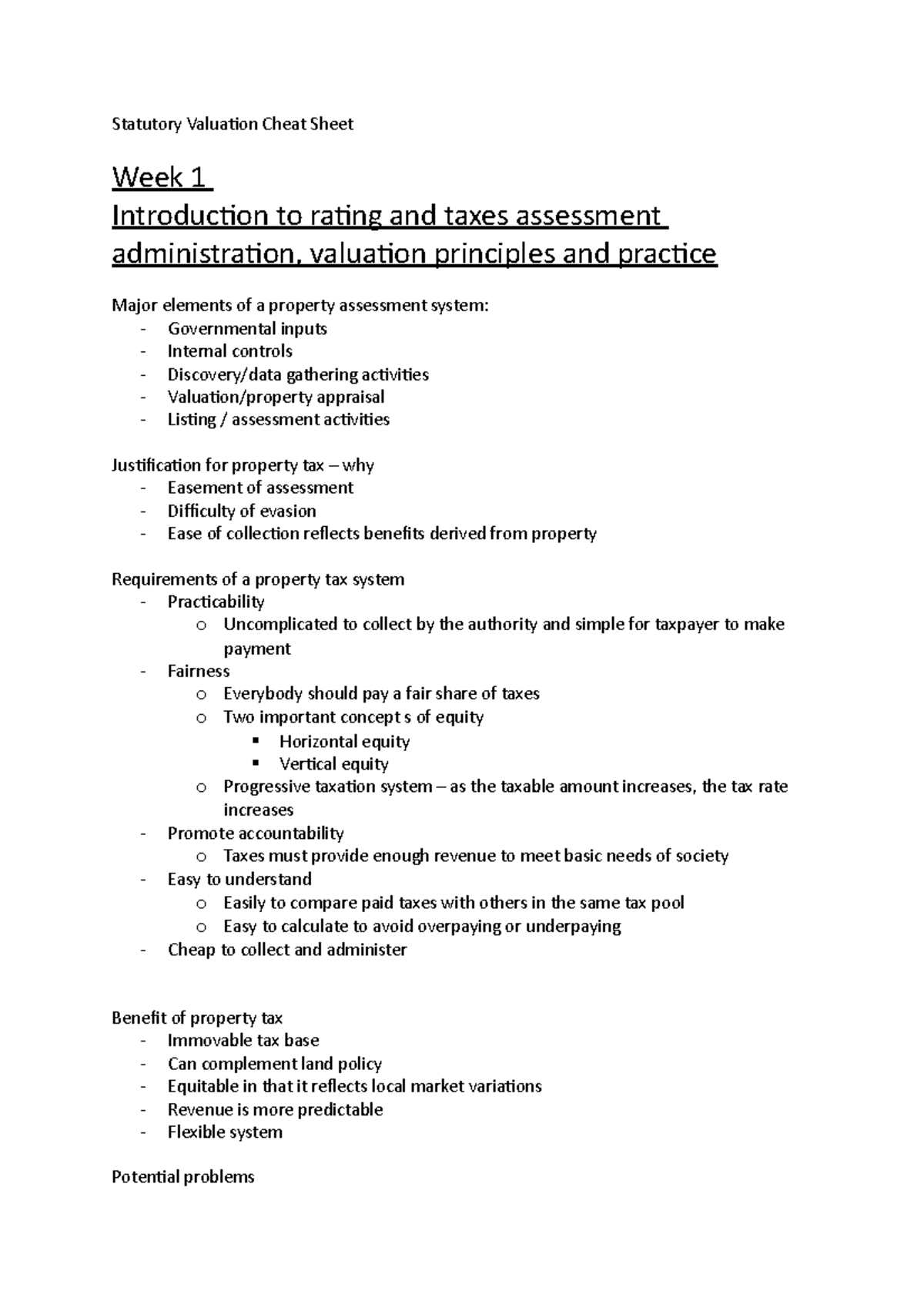 Statutory Valuation exam help Sheet - Statutory Valuation Cheat Sheet ...