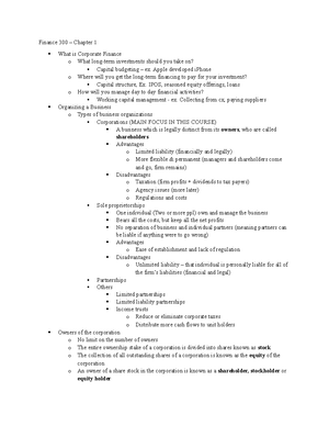 final exam cheat sheet - fin 300 - Studocu