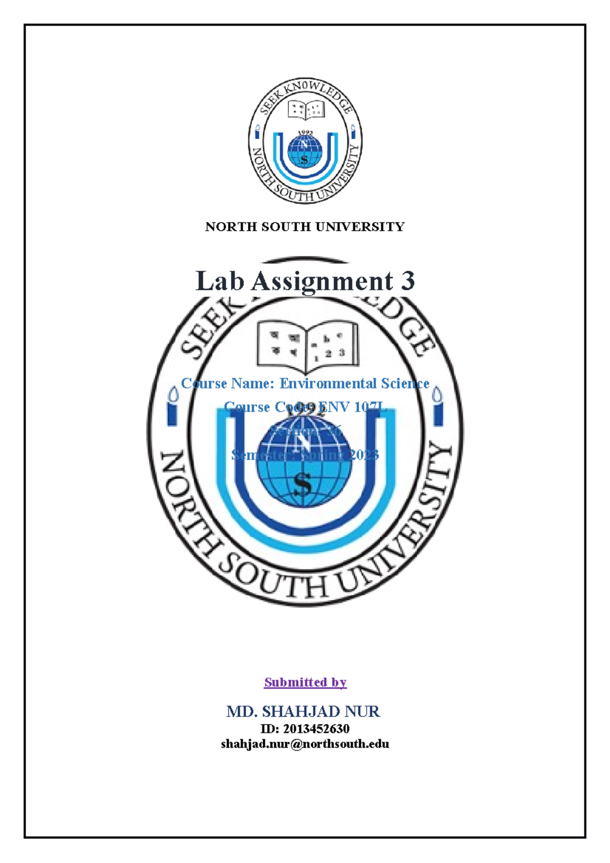 Lab Assignment 3 - MD. SHAHJAD NUR ID: 2013452630 shahjad@northsouth ...