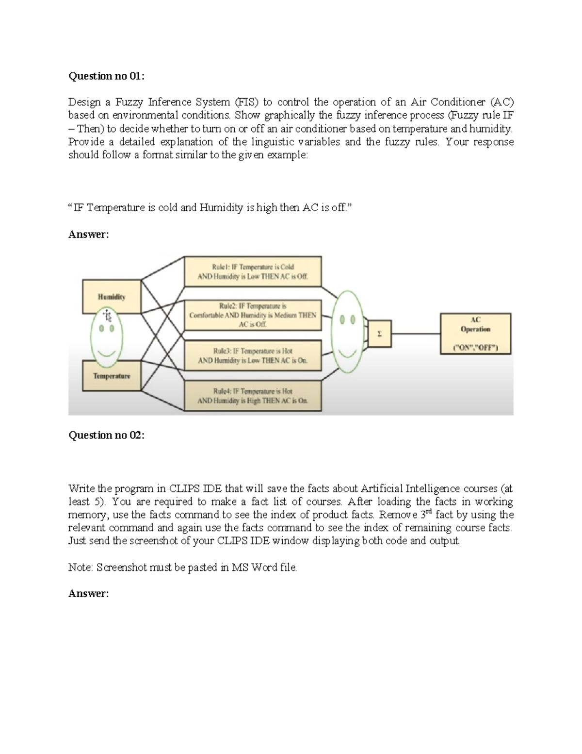 CS607 Assignment 2 - Question no 01: Design a Fuzzy Inference System (FIS) to control the ...
