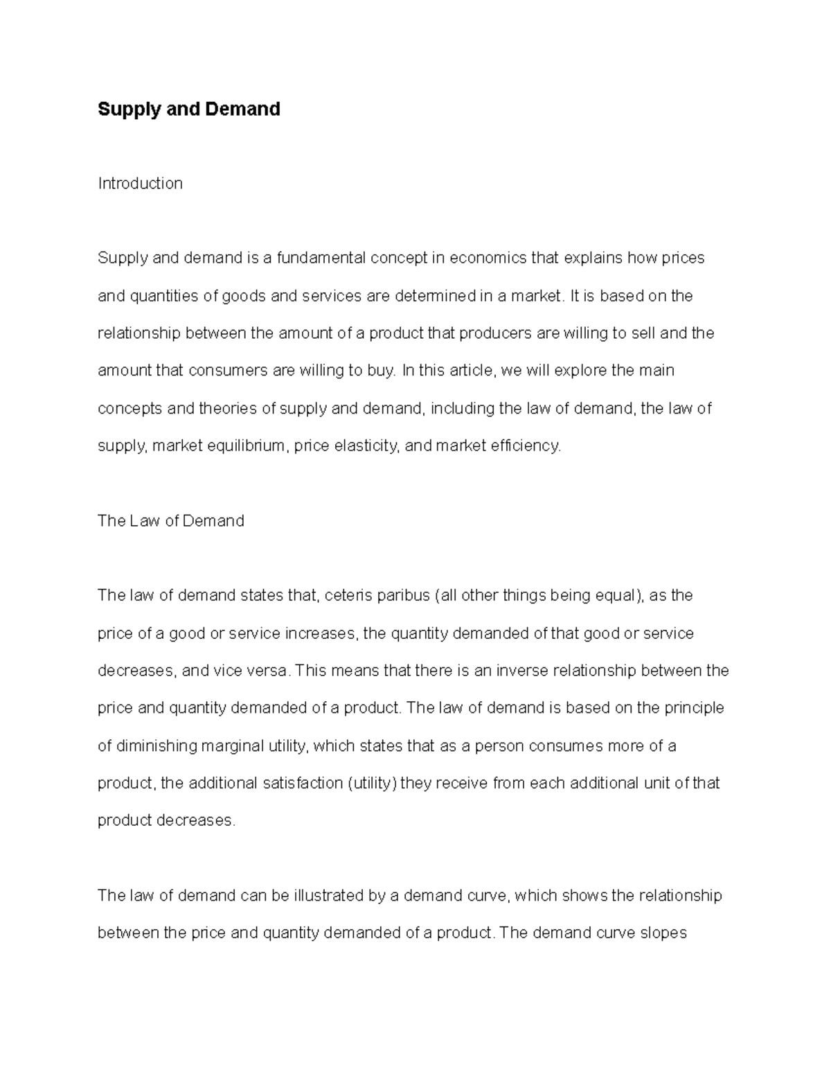 Supply and Demand - Supply and Demand Introduction Supply and demand is ...