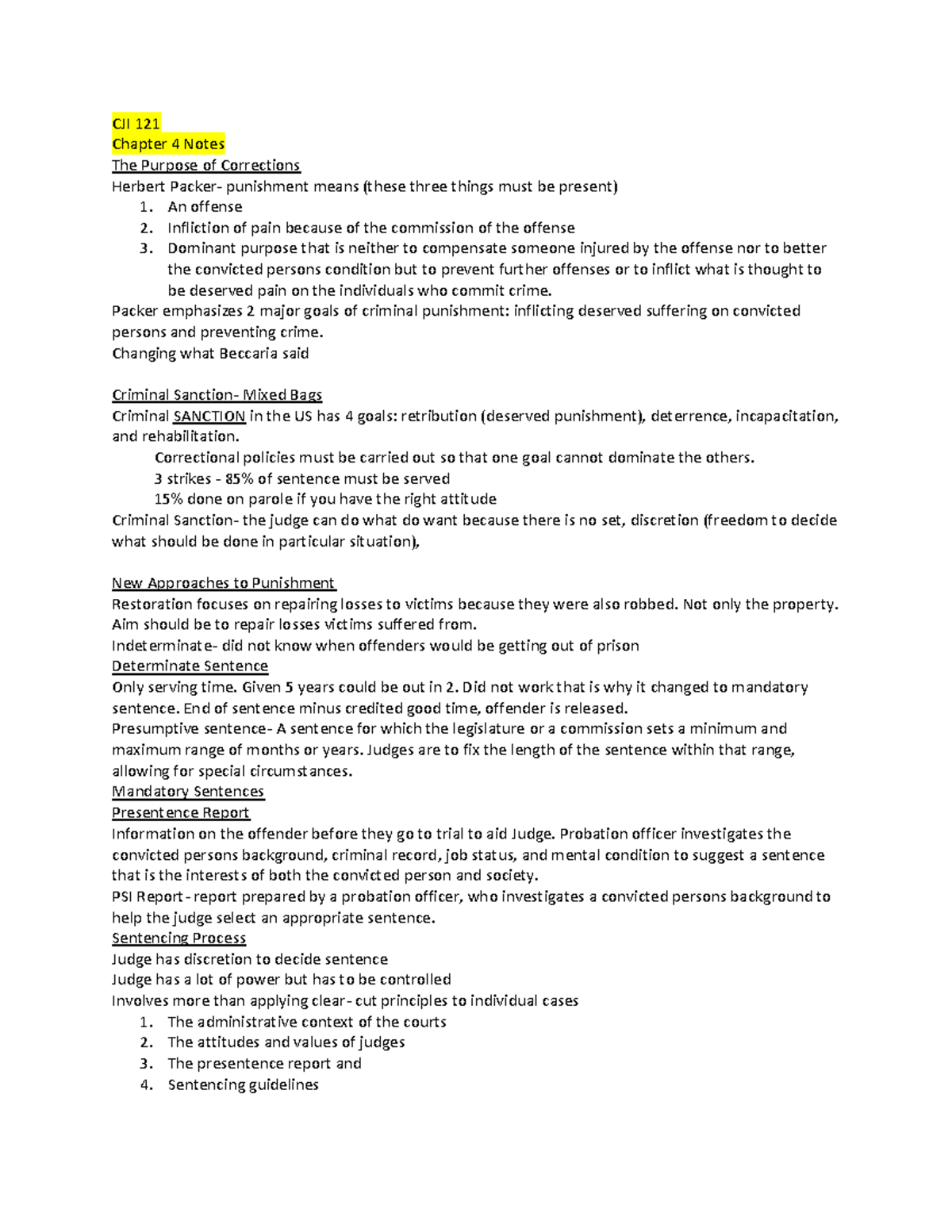 CJI121 - Intro to Corrections CJI 121 Notes Professor Henderson. All of ...