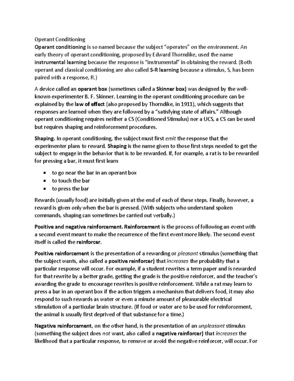 Operant Conditioning Notes - Operant Conditioning Operant conditioning ...