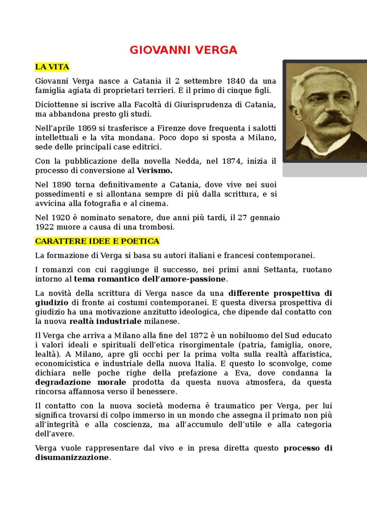Giovanni Verga: vita e opere dell'autore. - GIOVANNI VERGA LA VITA Giovanni Verga nasce a ...