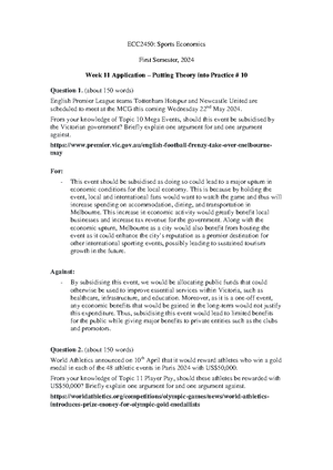 Lecture 6: Sports Economics - Modelling Team Sports Leagues - Studocu