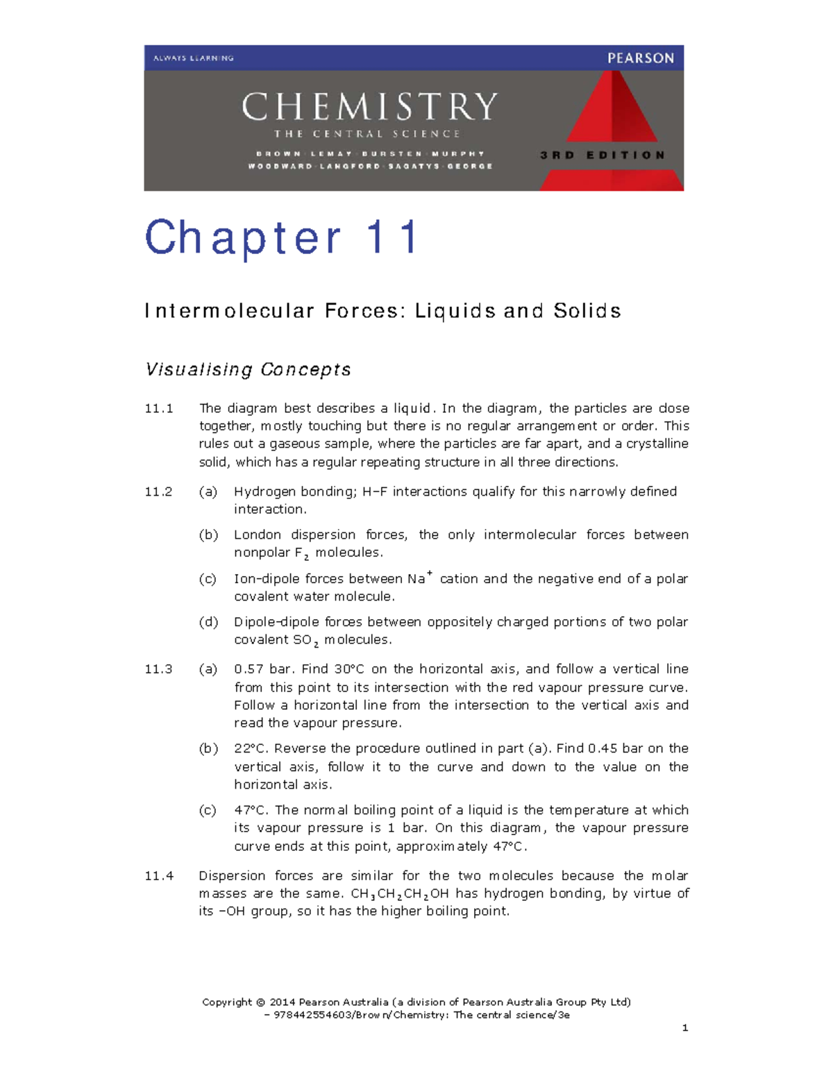 Au esm brown chemistry 3 sol CH11 - Copyright © 2014 Pearson Australia ...