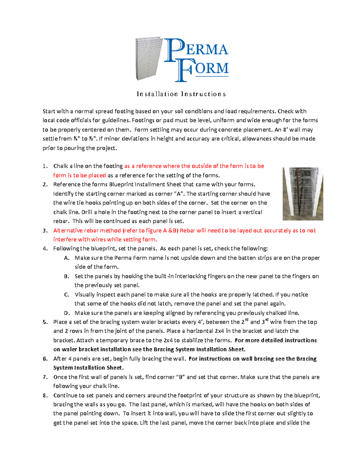 Perma Form Installation Instructions - I n s t a lla t io n I n s t r u ...