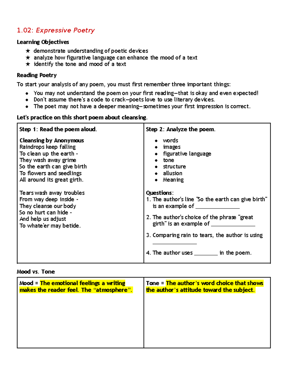 1.02 Expressive Poetry Guided Notes - 1: Expressive Poetry Learning ...
