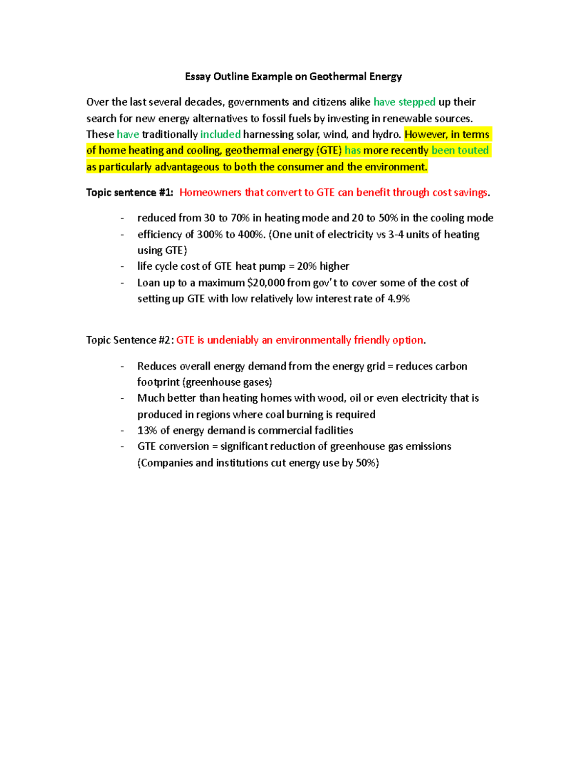 Essay Outline Example on Geothermal Energy - These have traditionally ...